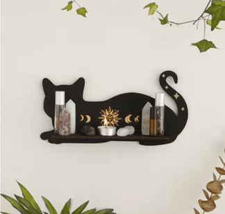 Mystical Black Cat Crystal Wall Shelf | Moon Phase Décor – CatCurio Pet ...