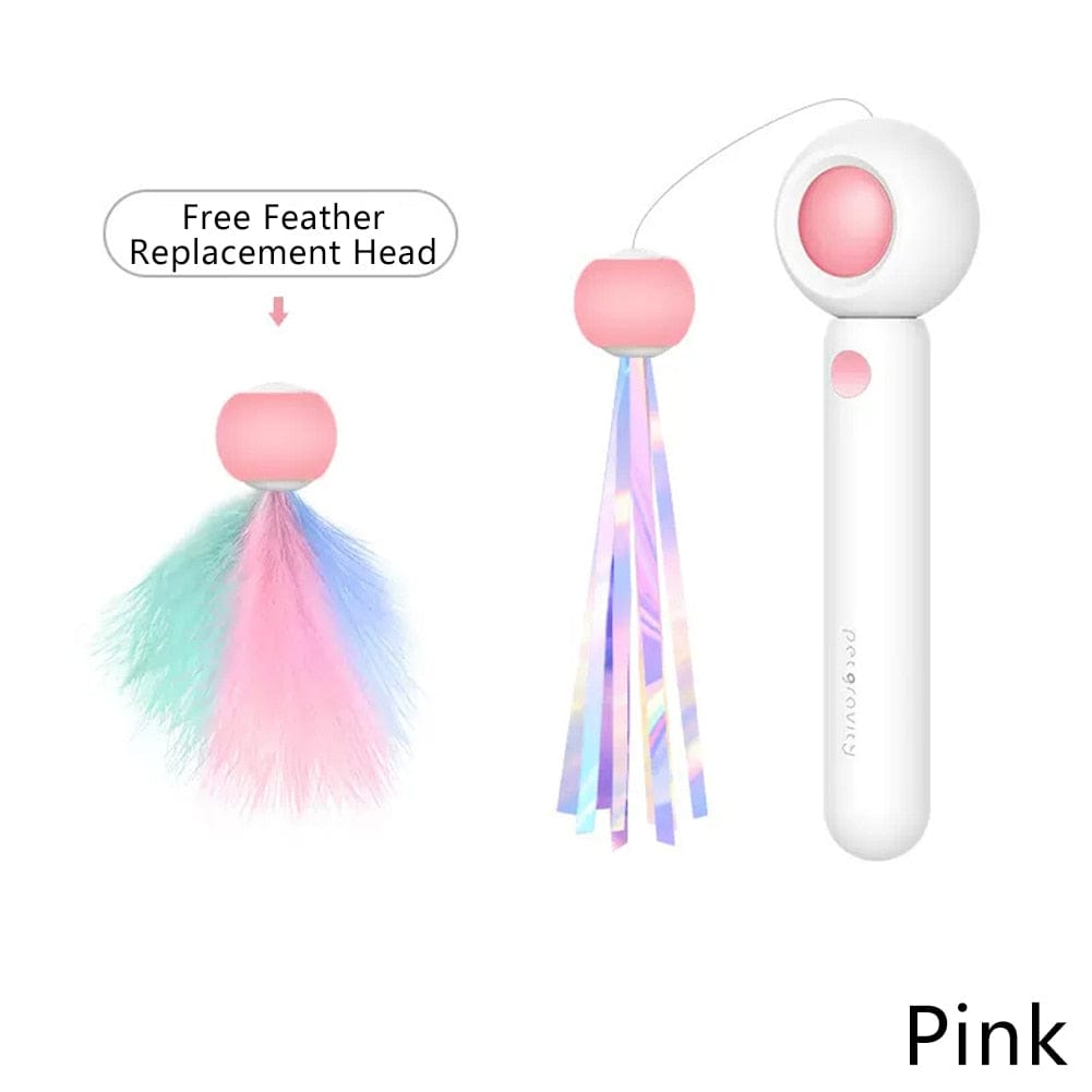 Retractable Feather Cat Teaser Toy | Interactive 2-in-1 Play Wand ...