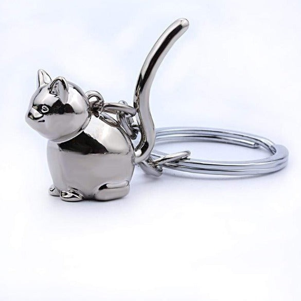 Cat Silver Charm Keychain | Cute Lucky Cat Accessory – CatCurio Pet Store