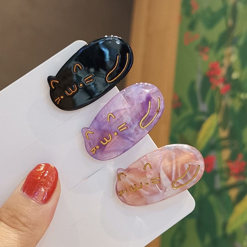 Sweet Oval Cat Hair Clips | with rhinestones hair clips |cat barrettes ...